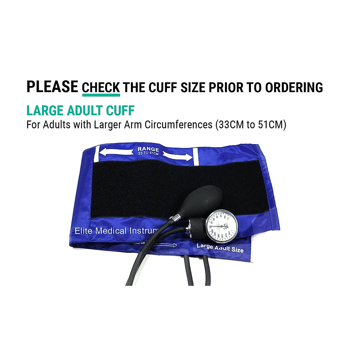 EMI EBL-430 Royal Sprague Stethoscope and Large Adult Cuff (See Large Cuff Size: 33 cm to 51 cm | 13 inch to 20 inch) Aneroid Sphygmomanometer Manual Blood Pressure Set