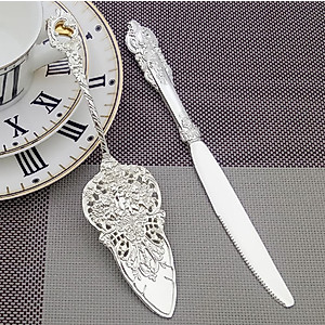 Singring Cake Knife and Server Set Wedding Cake Serving Set Zinc Alloy Cake Knife Shovel Silver Plated Set Birthday Cake Cutter