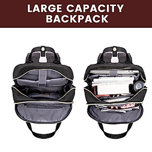 LOVEVOOK Laptop Backpack for Women, Fashion Travel Work Anti-theft Bag with Lock, Business Computer Backpacks Purse, College School Student Bookbag, Fits 15.6 Inch Laptop, Beige-Black-Brown