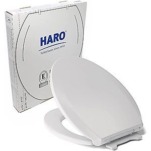 HARO | ELONGATED Toilet Seat | Slow-Close-Seat | Heavy-Duty up to 550 lbs, Quick-Release & Easy Clean, Fast-Fix-Hinge, No-Slip Bumpers, White | Advanced (PP) | 18.5" x 14.5" x 2.32"