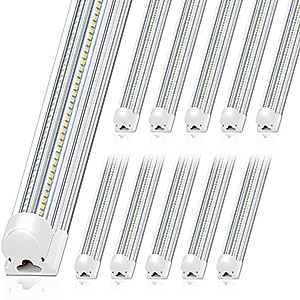 Barrina 8FT LED Shop Light, 100W 15000LM 5000K, Clear Cover Linkable LED Tube Lights, V Shape Integrated T8 LED Lighting, LED Ceiling Lights for Garage, Warehouse, Workshop, ETL Listed,10 Pack