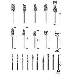 AKCIAON Carbide Burr Set 20PC Rotary Grinder Burr Bits,1/8" Shank Die Grinder Bits,Professional Tungsten Double Cutting Burrs Compatible with Dremel Carbide Bits for Metal Carving Grinding Engraving…