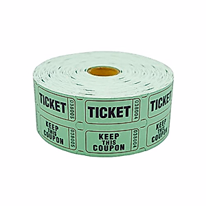 DNB 1000 Raffle Tickets - Double Roll 1000 Pairs per Roll 2 x 2 Inch 50/50 Consecutively Numbered Tickets for Entry/Events/Fundraiser/Prizes - Green
