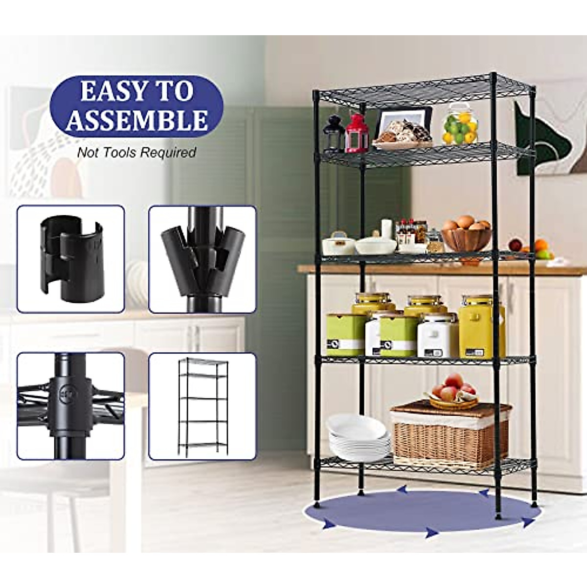 5 Tier Storage Shelves, 1250 Lbs Capacity Heavy Duty Wire Shelving Unit, NSF Metal Shelf, Adjustable Storage Rack for Garage Pantry Kitchen Office Laundry- 14" D X 36" L X72 H, Black