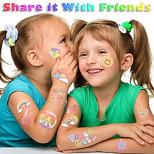 110PCS Temporary Tattoo, Sun Rainbow Flower Smiley Stars Heart Character Fake Tattoos for Girls Women Adults, Temporary Tattoos for Birthday Supplies Decorations Favors
