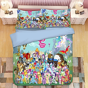 NICRX Catoon Pony Duvet Cover 3 Pieces Bedding Set Microfiber Cute 3D Modern Ultra Soft (1 Duvet Cover 2 Pillowcases)