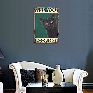 are You Pooping Cat Bathroom Funny Novelty Metal Sign Retro Wall Decor for Home Gate Garden Bars Restaurants Cafes Office Store Club Sign Gift Plaque Tin Sign 8 X 12 INCH