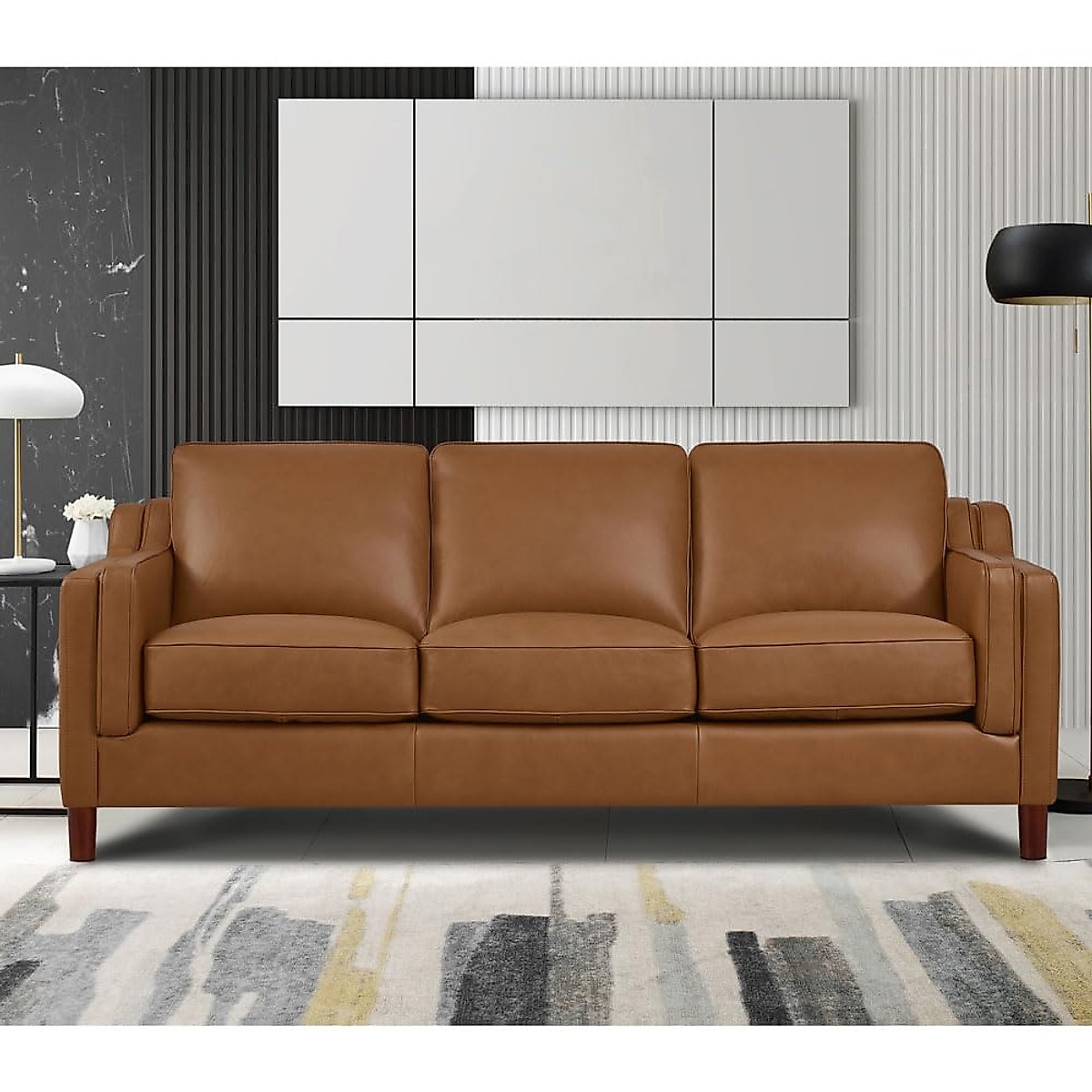 Hydeline Bella Top Grain Leather Sofa Couch, 84", Cognac - Feather Down, Memory Foam and Springs Seating
