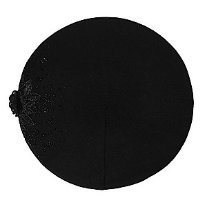 ZLYC Womens French Beret hat, Reversible Solid Color Cashmere Mosaic Warm Beret Cap for Girls (Flower Black)