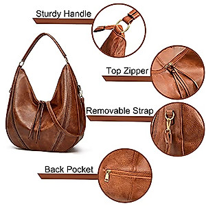 Hobo purses for Women Large Crossbody Bags Boho Satchel Bags with Tassel Ladies Leather Handbags with Crossbody Strap 2PC Brown