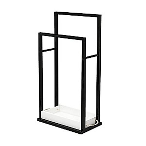 Metal Towel Racks Stand Bathroom freestanding Towel Racks for Bathroom Outdoor Towel Rack Standing Towel Rack 2 Bars Freestanding Drying Shelf Washcloths Holder Black