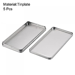 uxcell Metal Tin Box, 5pcs 6.69" x 3.54" x 0.59" Rectangular Empty Tinplate Storage Containers with Lids, Silver Tone