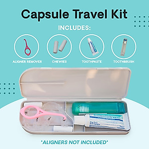 Capsule Dental - Dental Retainer Travel Case, Silicone Retainer Case for Aligners, Mouthguards, and More, Dental Kit Oral Care Tools with Travel Toothbrush and Aligner Removal Tool