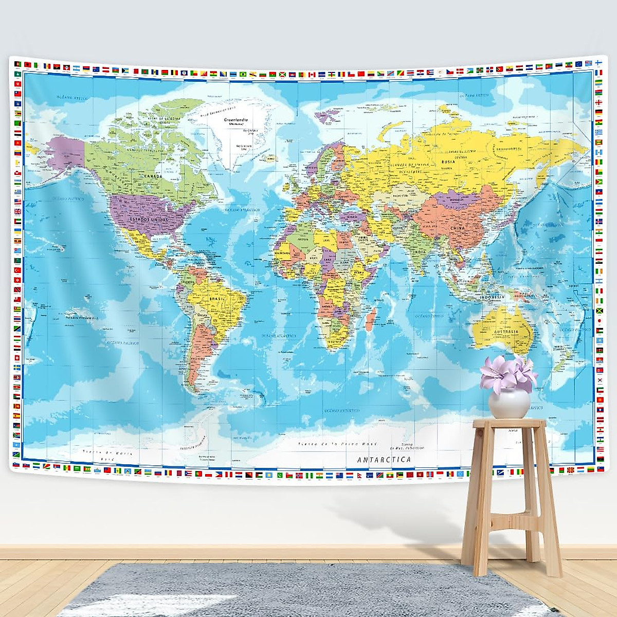 SAOLUIS World Map Tapestry, Map Of The Countries Of The World Educational Tapestry, Map Tapestry Wall Decoration For Classroom Bedroom Living Room Dorm Home Decoration 60X40 Inch