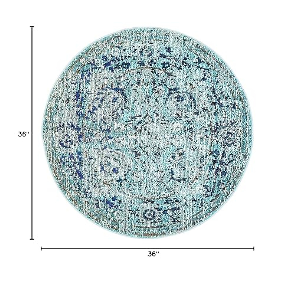 Rugs.com Fleur Collection Rug – 3' Round Light Blue Medium-Pile Rug Perfect for Kitchens, Dining Rooms