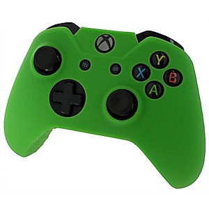 Assecure Pro soft silicone skin grip protective cover for Microsoft Xbox One controller rubber bumper case with ribbed handle grip - green