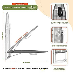 Xabitat Wall Mounted Ironing Board with Iron Holder, 36.2" X 12.2" Compact Mount Fold Down Iron Board for Small Spaces, Space Saving with Cotton Fabric Cover, White and Grey