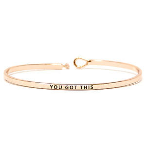 by you Inspirational Positive Quote Message Engraved Thin Cuff Bangle Hook Bracelet (YOU GOT THIS-ROSE GOLD)