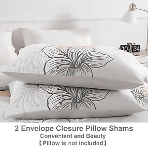 Xruibed Duvet Cover Set Queen Size Pink Blush Floral Pattern Comforter Cover Elegant Flower Duvet Cover with 2 Pillow Cases Lightweight Floral Bedding Cover Set All Season (Queen,90"x90")