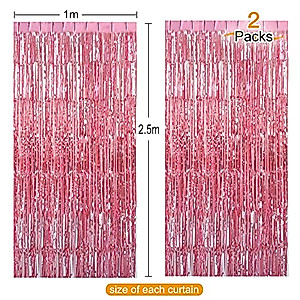 CHRORINE 2pcs 3ft x 8.3ft Pink Tinsel Foil Fringe Curtains Streamers Backdrop for Pink Party Birthday Wedding Bachelorette Baby Shower Bridal Shower Decorations