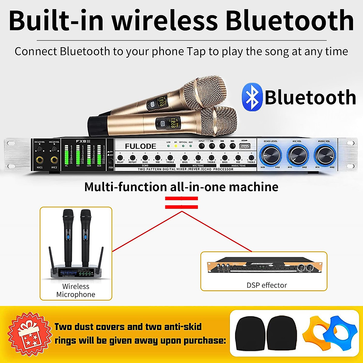 FULODE FX8 III professional KTV digital Pre-stage Effector one-button anti-howling audio processor 4input Echo