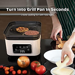 GREECHO Air Fryer and Frying Pan Combo, One-Touch Screen with 12 Precise Presets, 4.8QT All-around Visual Glass Hot Air Fryer Cooker, Non-stick Skillet and Square Basket, Pearl White