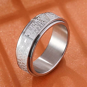 King Will 8mm Lord's Prayer Rotatable Ring Stainless Steel Ring Comfort Fit Wedding Band Rings For Men Women 9.5