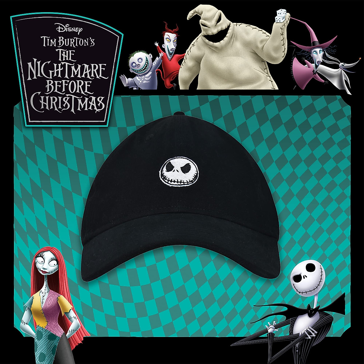 Disney The Nightmare Before Christmas Dad Hat, Jack Skellington Cotton Adult Baseball Cap with Curved Brim, Black, One Size