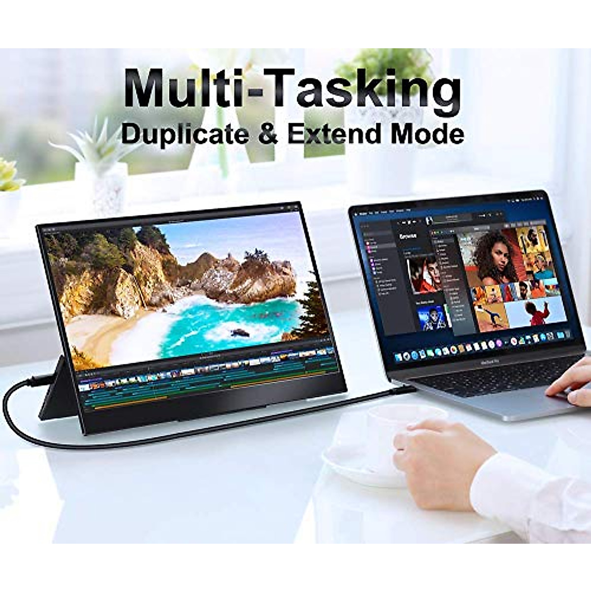 Portable Monitor – 2021 Upgraded 13.3 Inch 1080P FHD HDR FreeSync Slim USB-C Portable Display with Kickstand Type-C Mini HDMI Speakers for Laptop PC Mac Surface Xbox PS4 PS5 Switch Phone(Renewed)