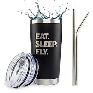 JENVIO Pilot Gifts | 20oz Laser Etched Stainless Steel Travel Tumbler Mug 2 Lids 2 Straws Gift Box and Card Included | Aviation Flight Attendant Airplane Decor Men Christmas