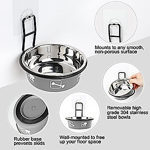 Torlam Elevated Cat Bowls, Wall Mounted Cat Food Dish, Raised Cat Food and Water Bowls, Stainless Steel Elevated Pet Bowls with Stand, Nonslip No Spill Pet Feeding Bowls (2 Packs) (Grey)