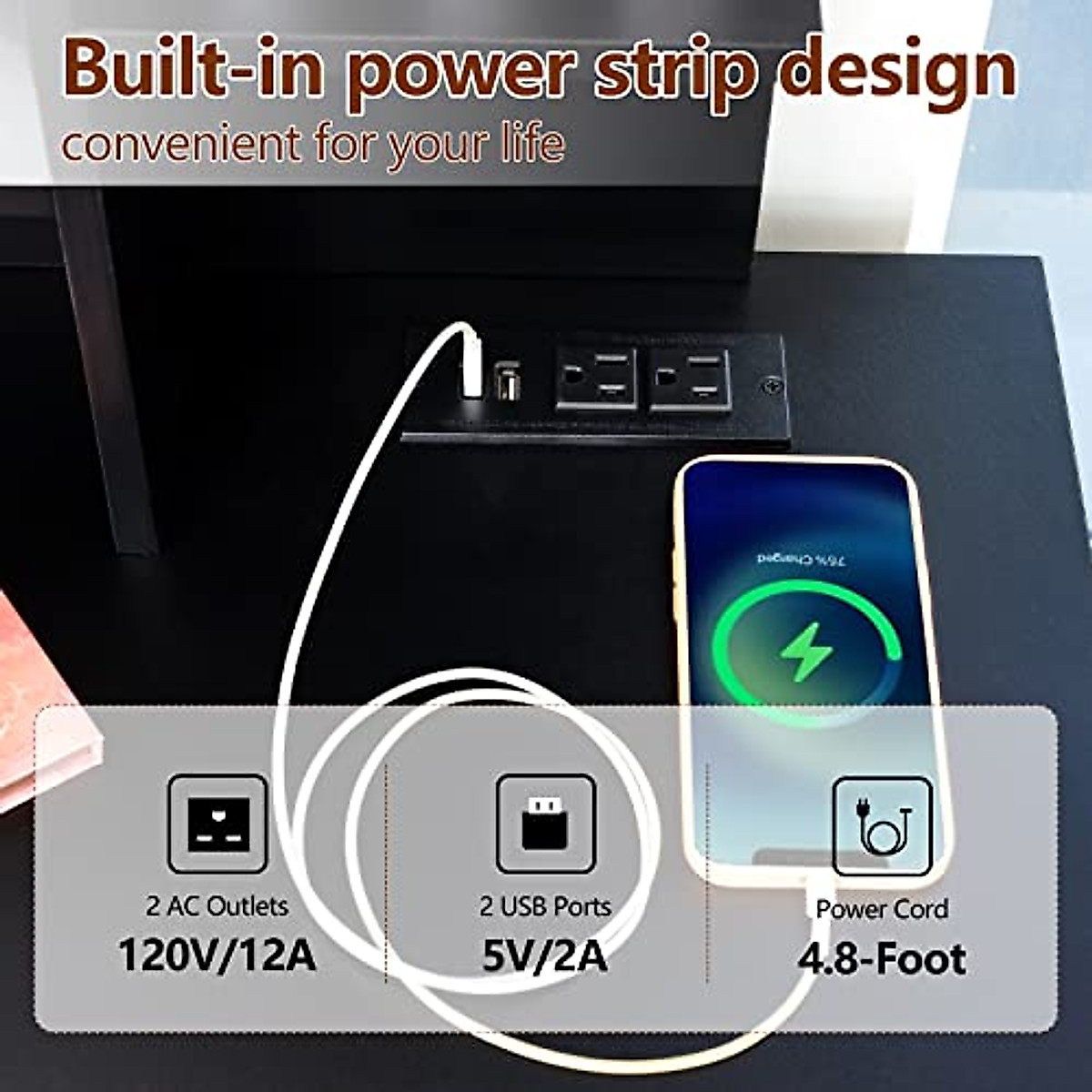 USIKEY Vanity Table Set with Lighted Mirror & Charging Station, Makeup Vanity Table with 1 Drawer, 1 Storage Cabinet, 10 LED Lights, Dressing Tables Vanity Desk with Cushioned Stool for Bedroom, Black