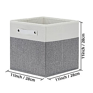 Bidtakay Baskets Cube Storage Bins 4 Pack Closet Storage Toy Basket Foldable Bins with Handle 11 Inch Cubby Storage Organizer Grey Collapsible Organizing Small Bins for Shelf Basket Clothing Storage