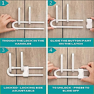 Child Safety Locks for Cabinets and Drawers 10 Pieces- Adjustable U-Shaped Safety Cabinet Locks for Babies - White baby proof cabinet locks for Doors and Drawers Pieces (10)