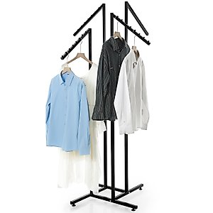 Barydat 4 Way Clothing Rack Heavy Duty Retail Clothing Display Rack with 18 Inch Slanted Arms Square Tubing 48-72 Inch Adjustable Clothes Stand for Boutique Garment Shirt Hanger, 32 x 32 Inch