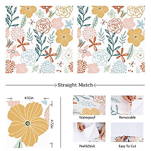 WENMER Floral Peel and Stick Wallpaper 17.71”×118”Boho Floral Wallpaper Pink Floral Contact Paper Self Adhesive Removable Wallpaper for Bathroom Cabinet Decorative