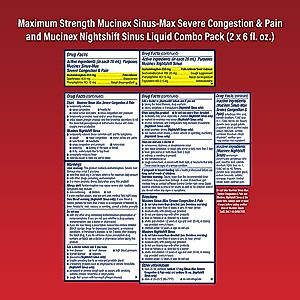 Mucinex Maximum Strength Sinus-Max Severe Congestion & Pain & Nightshift Sinus Liquid, 6 Fl Oz (Pack of 2)