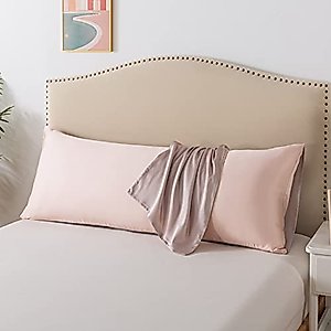 Household Body Size 20"*54" Luxury Envelope Pillowcase, Ultra-Soft Cool Feeling and Smooth Silk Pillow Cover for Hair and Skin (Body Size, Light Pink and Light Brown)