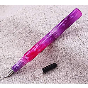 Delike Fountain Pen Fine Nib & Glass Dip Pen Gradient Violet Celluloid, Mini Pocket Travel Writing Gift Pen for Business Signature ,Art and Sketch