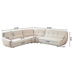 VASOENY 113x113'' Modular Sectional Sofa, Sherpa Lamb Fabric Original Design L Shaped Couch, 5 Seat Modern Corner Sofa with 3 Pillow for Living Room, Villa, Office