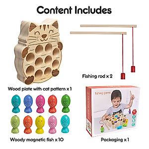 Magnetic Fishing Game,Wooden Montessori Magnetic Fishing Toys for Toddlers,Preschool Education Learning Hand-Eye Cognition & Fine Motor Skill Birthday Gifts for 3 4 5 Years Old Kids Boys Girls