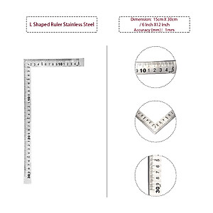 Cheerock L Shaped Ruler 6" x 12" Metal 90 Degree Square Ruler Right Angle Ruler for Carpenter Engineer - 300 x 150mm