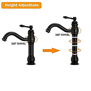 Hoimpro Height Adjustable 10.4 to 12.8 Inch Bathroom Sink Faucet,Single Handle Single Hole Vessel Sink Faucet, Bathroom Faucet,Bar Vanity Faucet with Cover Plate for 3 Hole Basin, Oil Rubbed Bronze