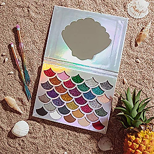 The Original Mermaid Glitter Eyeshadow Palette (32 Colors) - 21 Pressed Glitters, 6 Shimmery & 5 Matte Shades - Highly Pigmented - Waterproof & Long-Lasting (Mermaid)