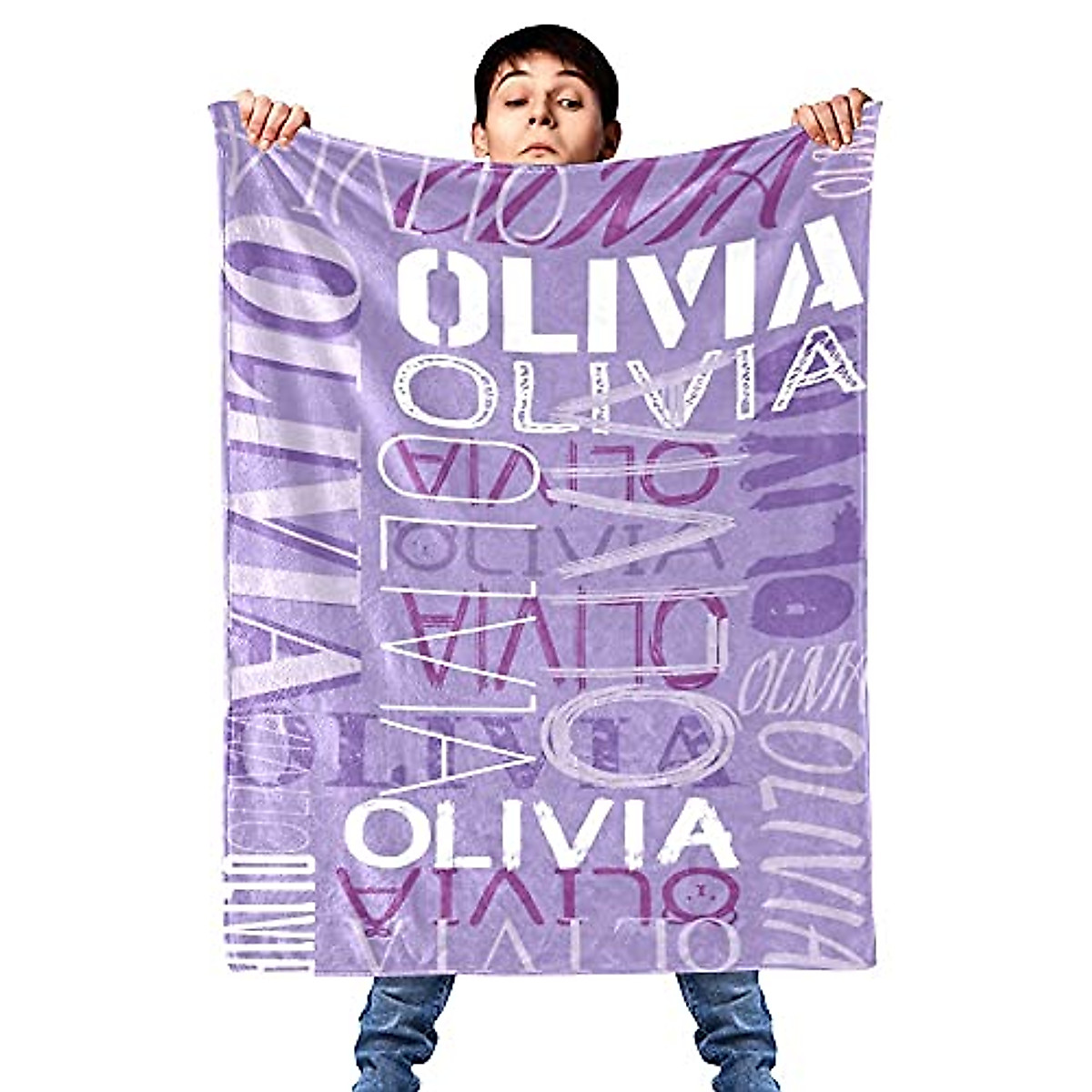 KEEPASSION Customized Blanket with Text Custom Blanket Personalized Flannel Throw Blankets for Adult Kid Birthday Christmas Halloween Mothers Fathers Valentines Day Gift (Purple, 30"x40")