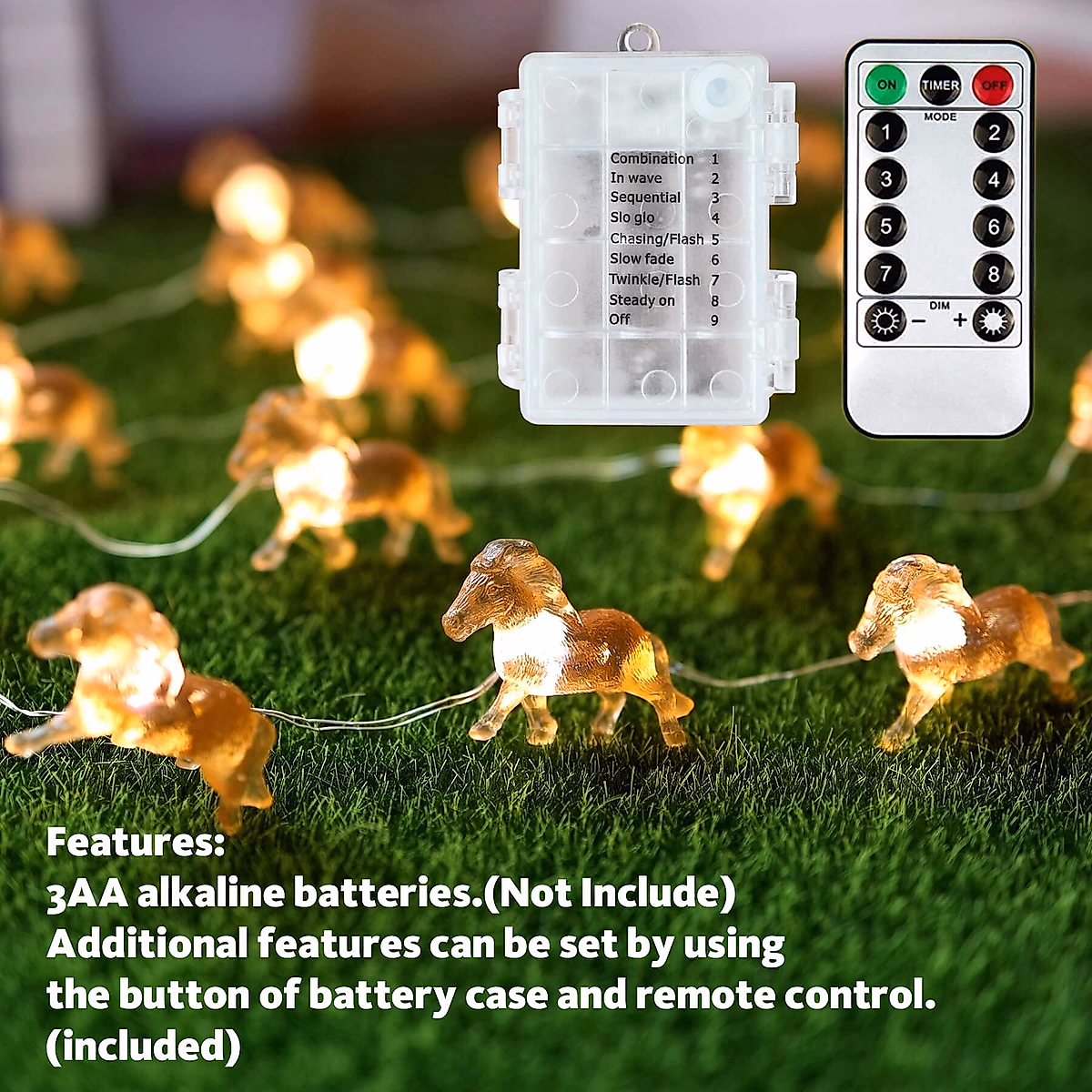 JASHIKA Horse Fairy String Lights Cute Pony Decorative Lights 20 Leds Night Light 8.5ft Battery Operated with Remote for Bedroom Farmhouse Home Holiday Thanksgiving Decoration