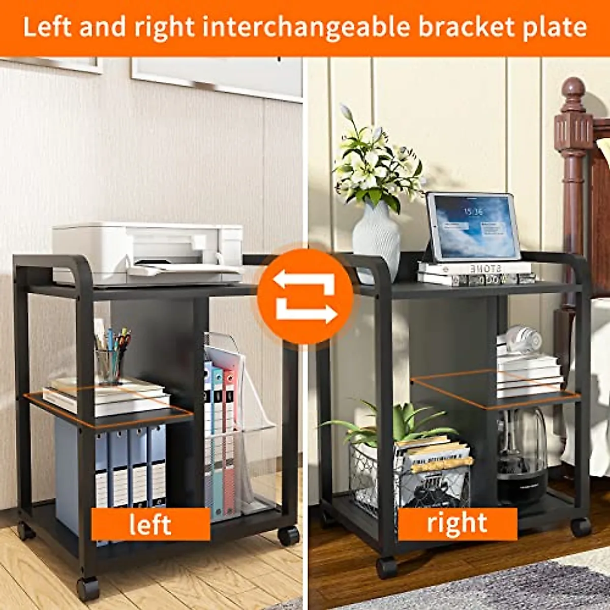Bertha Burney Printer Stand, 3-Tier Printer Cart with Storage, Mobile Rolling Printer Table with Wheels, Printer Cart with Machine Computer Tower Stand for Home Office