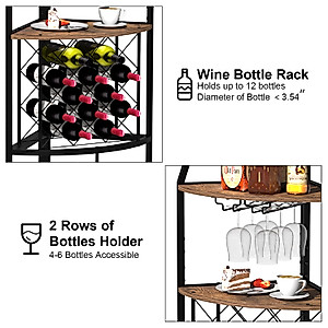 Espelism 5-Tier Corner Wine Rack with LED Light Floor Standing Wine Rack with Glass Holder and Bottles Wine Storage Home Bar Furniture for Kitchen Living Dining Room (Rustic Brown)