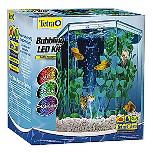 Tetra Bubbling LED Aquarium Kit 1 Gallon, Hexagon Shape, With Color-Changing Light Disc,Green (Packaging may vary)