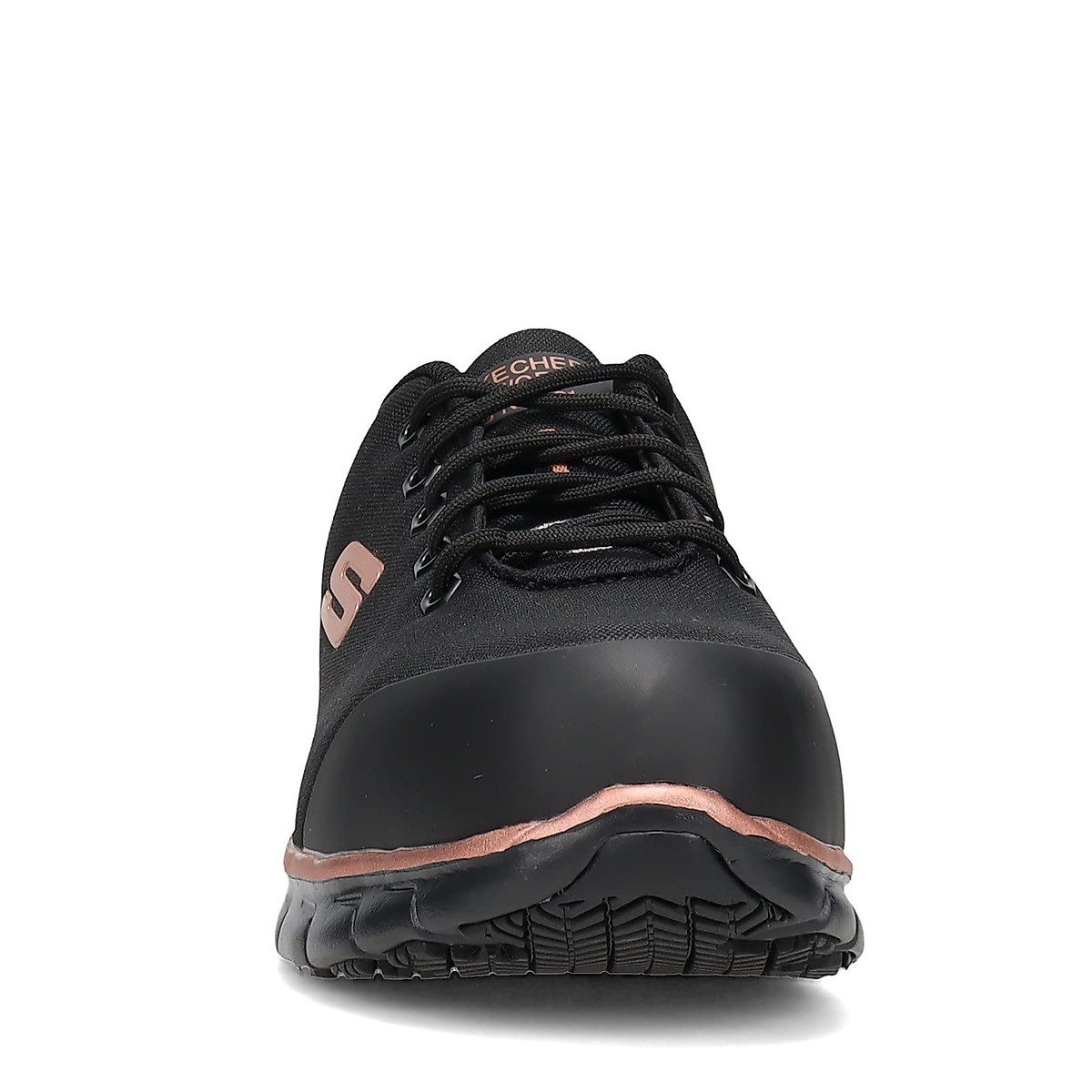 Skechers Women's Lace up Athletic Safety Toe Industrial Shoe, Black/Gold, 8